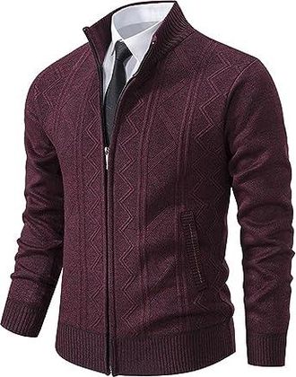 Generic Cardigan tricot&eacute; &agrave; fermeture &eacute;clair int&eacute;grale pour homme, manteau chandail &eacute;pais &agrave; col montant, veste en tricot doubl&eacute; en polaire, pull d&eacute;contract&eacute; en