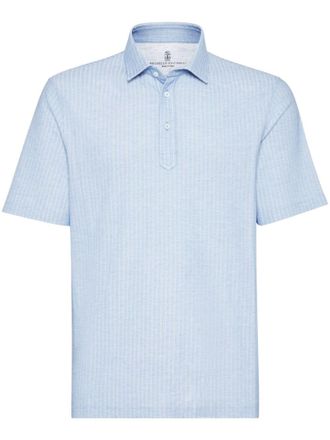 Brunello Cucinelli Poloshirt aus geripptem Strick - Blau