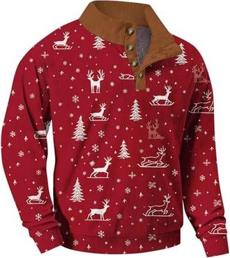 Generic Chandails pour homme - Pull de Noël amusant à imprimé graphique de Noël - Sweat-shirt à manches longues et fermeture éclair quart de temps - Col monta