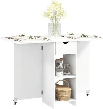 HOMCOM Klappbarer Esstisch Mobiler K&uuml;chentisch f&uuml;r 2-4 Personen mit Offenen Ablagen, 1 Schublade, Klapptisch f&uuml;r Kleine R&auml;ume, Esszimmer 114,5 x 70 x 75 cm, 