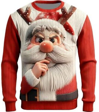 Generic Pull de Noel Homme Design Cr&eacute;atif en Relief 3D Repr&eacute;sentant Le P&egrave;re No&euml;l Col Rond &Agrave; Manches Longues Pullover Sweatshirts Mode Funny Grande Taille Haut