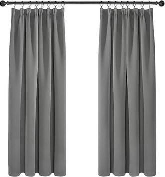 Deconovo Lot de 2 Rideaux Chambre Cuisine Salon Décoratif Maison Fenêtre de Porte Rideau Bureau Adult Thermique Anti Froid Galon Fronceur Occultant Gris Claire