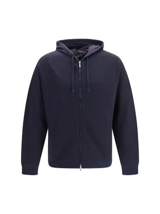 Loro Piana Mens Bomber Hoodie Neem Cotton & Cashmere Navy Blue Padded Down Jackets