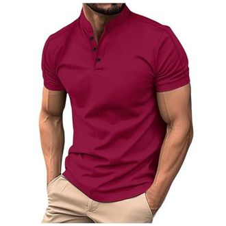 Generic Polo &agrave; manches courtes pour homme - &Eacute;t&eacute; d&eacute;contract&eacute; - Couleur unie - Chemises de vacances, rouge, 3XL
