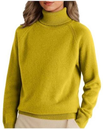 Generic Pulls femme col polo en cachemire &agrave; col roul&eacute; en maille l&eacute;g&egrave;re basique uni d&eacute;contract&eacute;, L