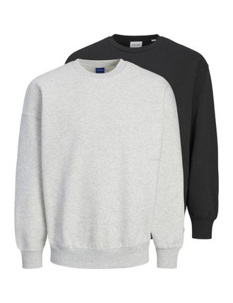 Jack & Jones Jack & Jones Herren Jjecharge Sweat Crew Neck 2pk Mp Sweatshirt, White Melange/Pack:w. Black, S