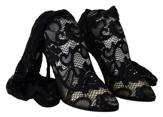Dolce & Gabbana Womens Black Taormina Lace Socks Boots Shoes Pumps Elastane
