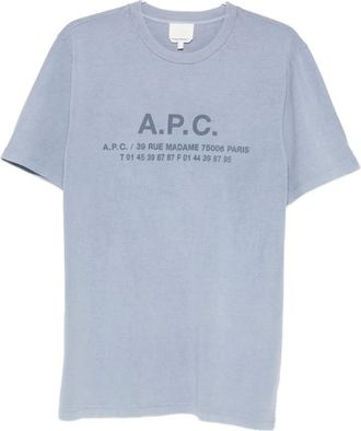 A.P.C. A.p.c., Homme, Tops, Bleu, Taille: L Logo Print Crew Neck T-Shirt