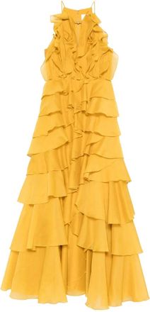 Aje robe longue Cleo à volants - Jaune