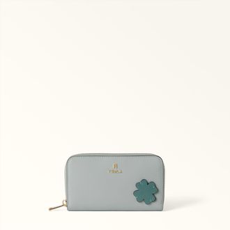 Furla Camelia Zip-around-portemonnaie L Toni Nebbia Gray Blau Sidney-kalbsleder + Kleeblatt-aufn&auml;her Damen