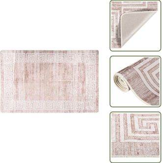 vidaXL Teppich Waschbar Beige 160x230 cm Rutschfest - Samt Teppich - Wohnzimmer Teppich - Flur Teppich - Beige Teppich - Digital Bedruckt