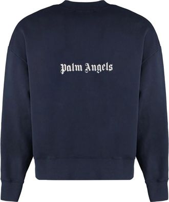 Palm Angels Homme, Sweatshirts et sweats &agrave; capuche, Bleu, Taille: XL SweaT-shirt ras du cou avec logo gothique
