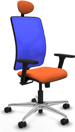 Piqueras y Crespo B&uuml;rostuhl, Kopfst&uuml;tze mit 3D-Armen, h&ouml;henverstellbare Lendenwirbelst&uuml;tze und festes Kopfteil, ausgestattet mit 3 Positionen und Schneideschaum, Blau/O