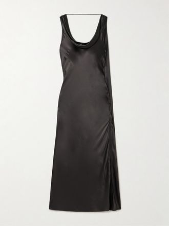 Acne Studios Rückenfreies Midikleid Aus Seidensatin Mit Falten - Grau