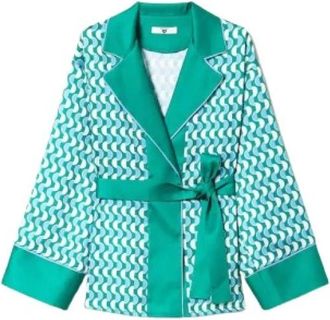 Twinset Femme, Blouses et Chemises, Vert, Taille: 42 FR Tunique Kimono en Satin Imprim&eacute;