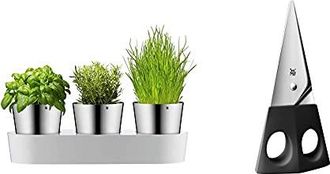 WMF Gourmet Kräutertopf mit Bewässerungssystem 3-teilig, Kräutergarten für die Küche, 36x 12,5X 12,5 cm, für frische Küchenkräuter, weiß & Kräuterschere E
