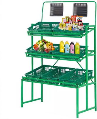 Generic Snackregale,freistehendes Obst- und Gem&uuml;sekorbregal,Display mit abgeschr&auml;gter &Ouml;ffnung f&uuml;r L&auml;den,Bauernm&auml;rkte Einzelhandel,Supermarktregal - Eisenrahme