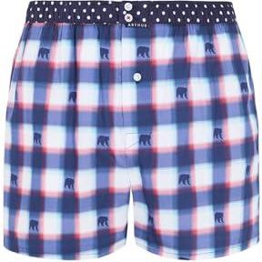 Arthur Caleçon Homme avec Maintien intégré - 100% Coton Bio - Confort et Soutien Optimal - Motif Ours Carreaux Marine - Taille XL