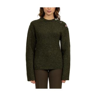 N&deg;21 Femme, Pulls, Vert, Taille: 46 FR Pull en Laine M&eacute;lang&eacute;e Vert avec Boutons Bijoux