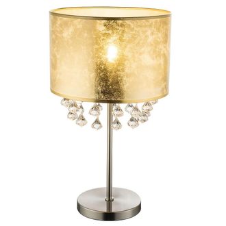 Globo Lighting Tisch Lampe Stoff Nacht Licht Blatt Gold Design Kristalle Steh Leuchte im Set inklusive LED Leuchtmittel