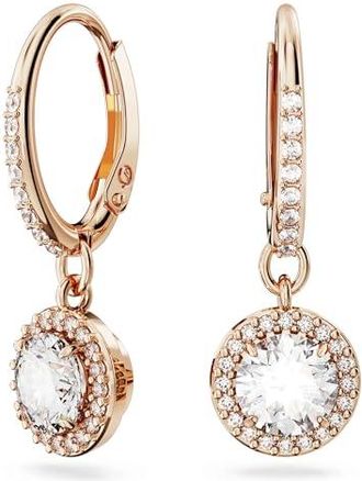 Swarovski Pendants doreilles Constella, Taille ronde, Pavé, Blanches, Placage de ton or rosé