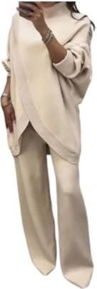 Generic Damen-Zweiteiler: Oversize-Pullover & Hose, Winter-Set f&uuml;r Damen, Loungewear-Set (Beige,Grand)