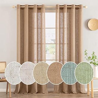 Miulee Lot de 2 Rideaux en Lin Translucide avec Oeillets Rideaux Modernes pour Deux Portes de Balcon pour Salon Chambre à Coucher HxL 225x140 cm Marron