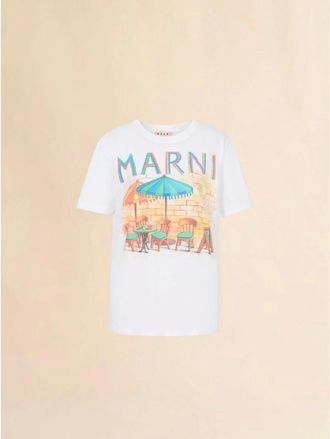 Marni Femme, Tops, Blanc, Taille: 36 FR T-shirt en coton avec logo floqu&eacute;