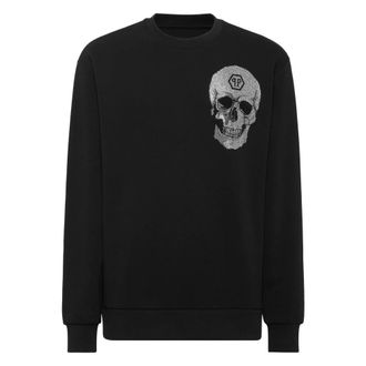Philipp Plein Homme, Sweatshirts et sweats &agrave; capuche, Noir, Taille: M SweaT-shirt Col Rond T&ecirc;te de Mort Cristal