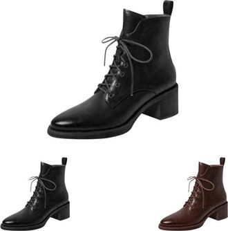 Generic Bottines &agrave; lacets pour femme avec fermeture &eacute;clair lat&eacute;rale, talon bas et &eacute;pais, style britannique, &agrave; bout pointu, imperm&eacute;able, antid&eacute;rapant, l&eacute;ger, c