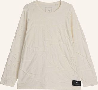 Yohji Yamamoto Y-3 Plissiertes Oversize Langarmshirt weiss