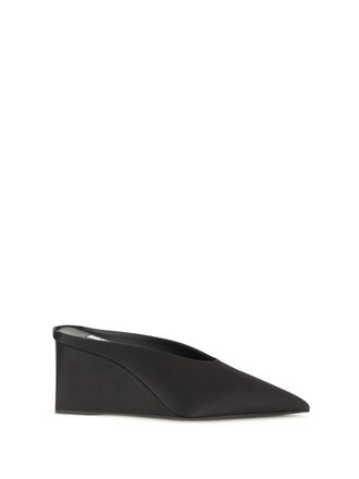 Alaia Womens Wedge Mules Satin Black Silk Pumps High Heel Shoes