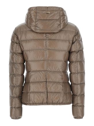 Herno Womens Hooded Short Puffer Jacket Giada Beige Polyamide