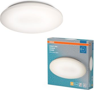 Osram Orbis Sensor-Deckenleuchte Wandleuchte 400mm, spritzwassergeschützte Anbauleuchte in Weiß aus Aluminium, IP44-Schutz, für Bad, Gänge und Flure