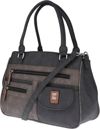 Christian Wippermann Sac &agrave; bandouli&egrave;re pour femme - De grande taille - Aspect cuir, noir/gris, 32 x 24 x 12 cm