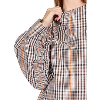 A.W.A.K.E. Blouse courte &agrave; carreaux et manches volumineuses en coton m&eacute;lang&eacute;