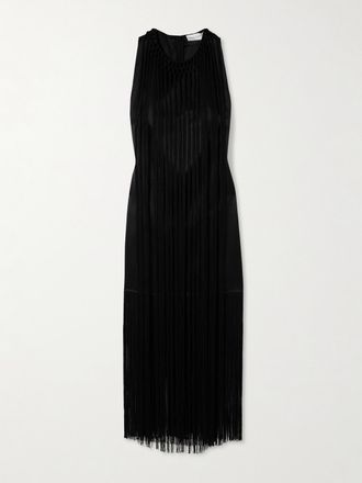 Veronica de Piante Celeste Minikleid Aus Duchesse-seidensatin Mit Fransen - Schwarz