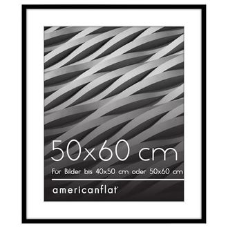 Americanflat Bilderrahmen 50x60 cm Schwarz - Bilderrahmen 40x50 cm mit Passepartout - aus Kunststoff mit poliertem Plexi-Scheibe