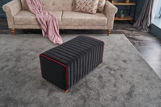 Atelier Del Sofa Modern Velvet Pouffe, Anthracite & Pink, 80 x 40 x 40 cm | 100% Polyester, Sturdy Wooden Body | Stylish & Functional Accent for Any Space
