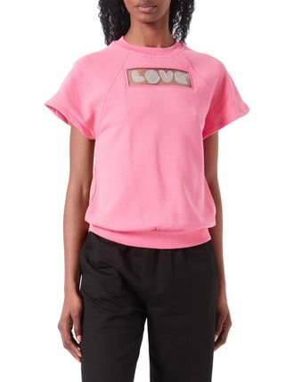 Love Moschino Comfort fit Short-Sleeved Sweatshirt in 100% Cotton Fleece, Customized with Optical Love PVC Label on Front