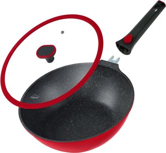 STONELINE SMART Wokpfanne 30 cm, 4,8 L Servierpfanne Gro&szlig;e Pfanne mit Deckel, Abnehmbarem Griff, Aluguss Pfanne Induktion, Alle Herdarten, Antihaftbeschichtet m