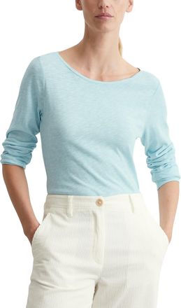 Marc O'Polo Damen Langarmshirt aus Bio-Baumwolle mit U-Boot-Ausschnitt, Blau (Morning Sky), XXS