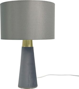 Relaxdays Tischlampe, Leinenschirm & Samtfu&szlig;, E27, HxD: 47 x 40 cm, Nachttischlampe mit Kabel, Schlafzimmer, grau