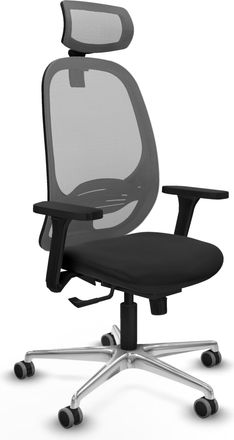 Piqueras y Crespo Schreibtischstuhl aus schwarzem Mesh mit 3D-Armen, h&ouml;henverstellbare Lendenwirbelst&uuml;tze und h&ouml;henverstellbares Kopfteil, Grau/Schwarz