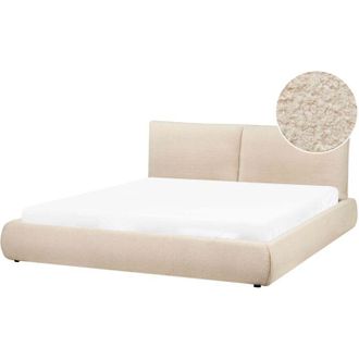 Beliani Polsterbett Hellbeige aus Boucl&eacute; mit Lattenrost 180 x 200 cm Gepolstertes Hohes Kopfteil Modern Ehebett Doppelbett f&uuml;r Schlafzimmer