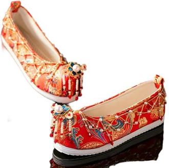 Generic QXDZSW Chaussures Xiuhe faites à la main Style ancien Han Vêtements plats pour femme Costume brodé Mariage Printemps, 6, 37.5 EU