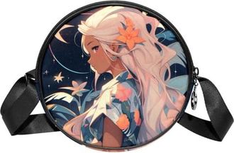 Generic Petit sac &agrave; bandouli&egrave;re circulaire pour femme, sac &agrave; bandouli&egrave;re esth&eacute;tique avec fermeture &eacute;clair, bretelles r&eacute;glables, sac &agrave; main rond d&eacute;contract&eacute; po