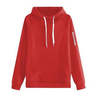 Generic Sweat à capuche uni confortable pour femme - Automne et hiver - Grande taille - Vêtements de sport pour les entraînements en plein air, Rouge, XXL