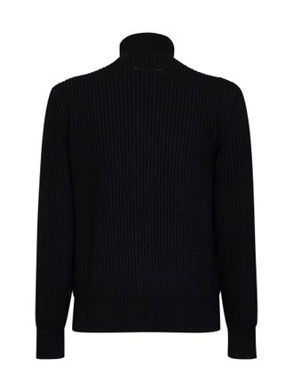 Maison Margiela Mens Knit Zip-Up Cardigan Black Wool Blend Sweater