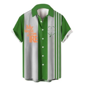 Generic DENGJIAMY Chemise de la Saint-Patrick pour homme - T-shirt &agrave; manches courtes - Chemise hawa&iuml;enne boutonn&eacute;e pour homme - Chemisier de vacances de plage